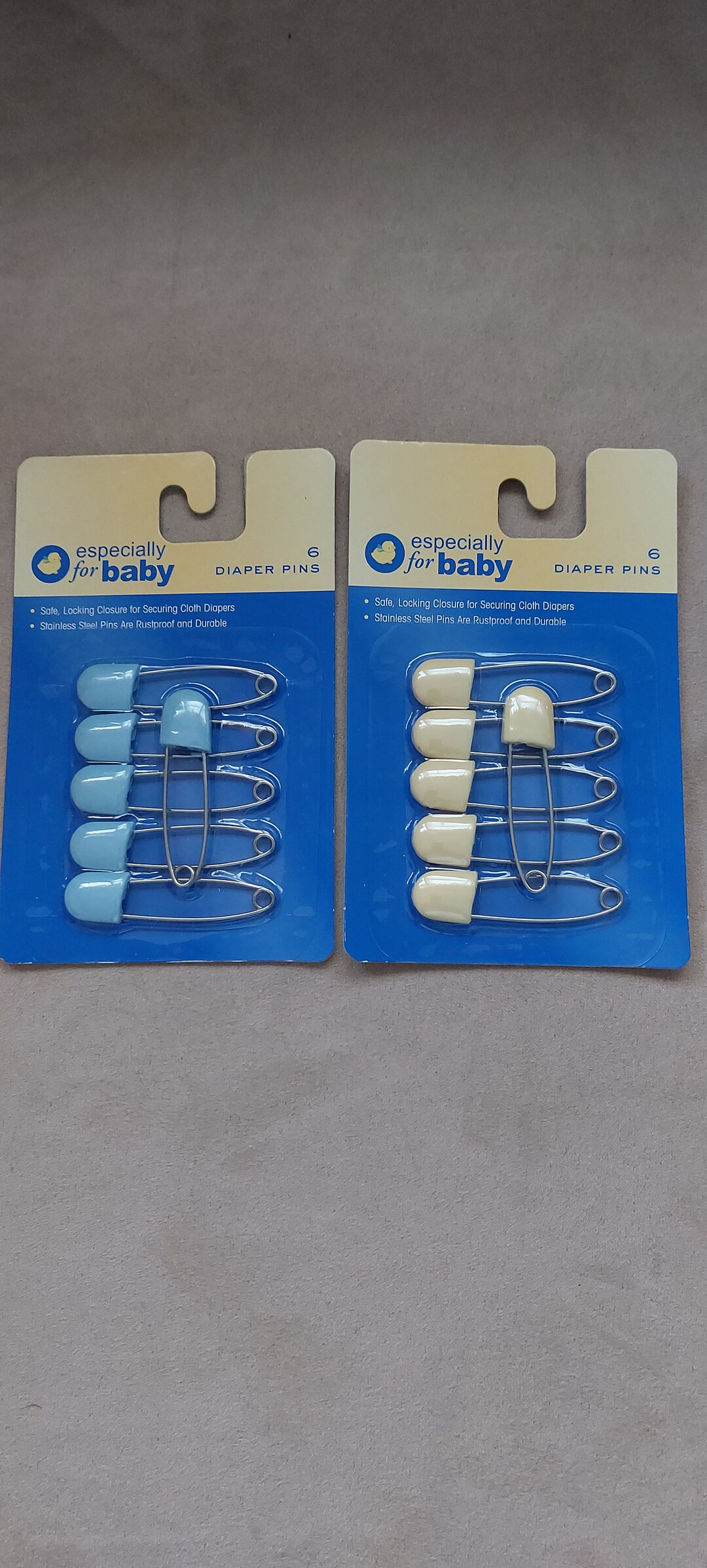 Vintage Pins Diaper Pins Set of 12 Blu & Yellow Stainless Steel Safety ...