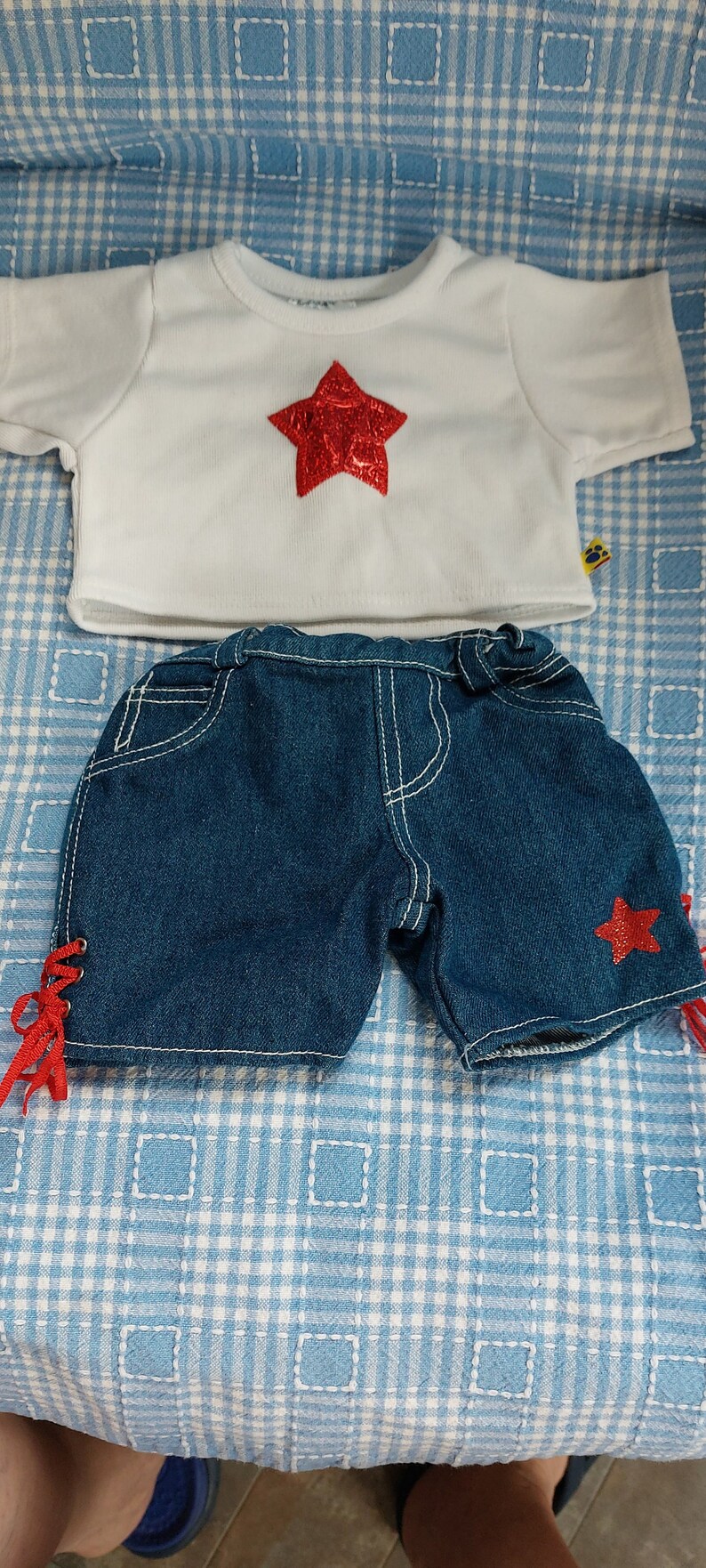 Build a Bear Two Piece White Shirt With Red Star and Denim - Etsy
