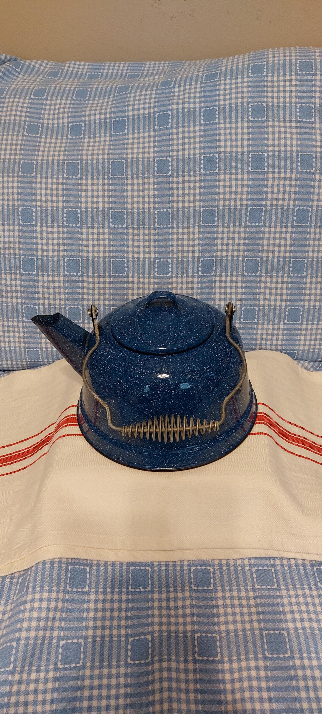 Enamel Kettle/pot Blue & White Spots Enamel Pot With Lid and Metal ...