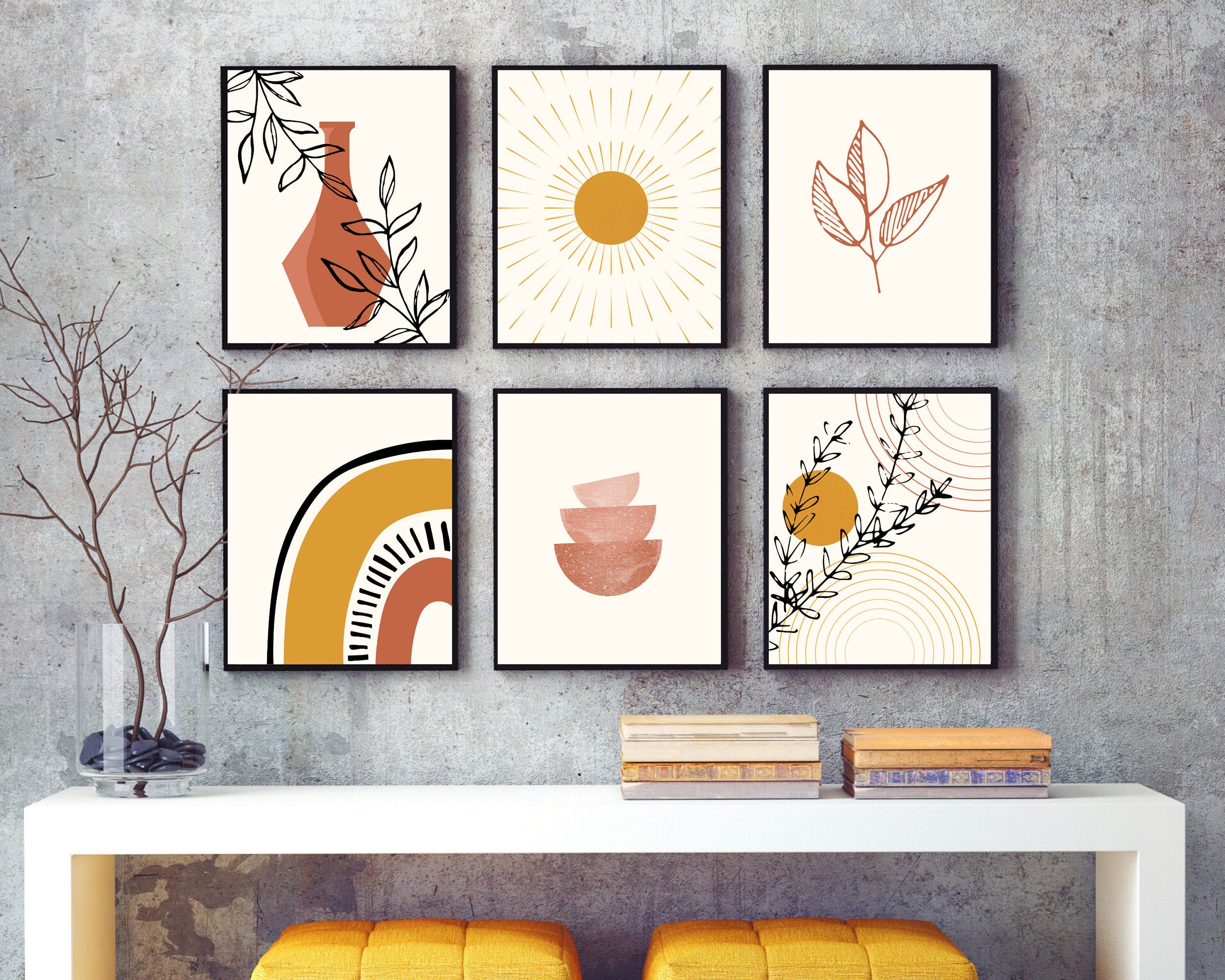 Set Of 6 Boho Digital Art Prints Boho Printable Wall Art Etsy