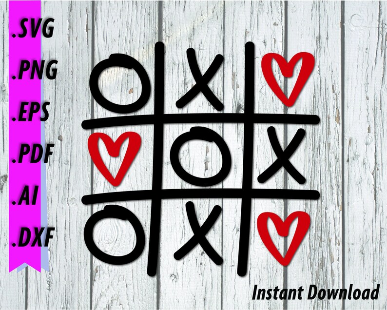 Tic Tac Toe SVG Valentines Clipart With Hearts Hugs and - Etsy