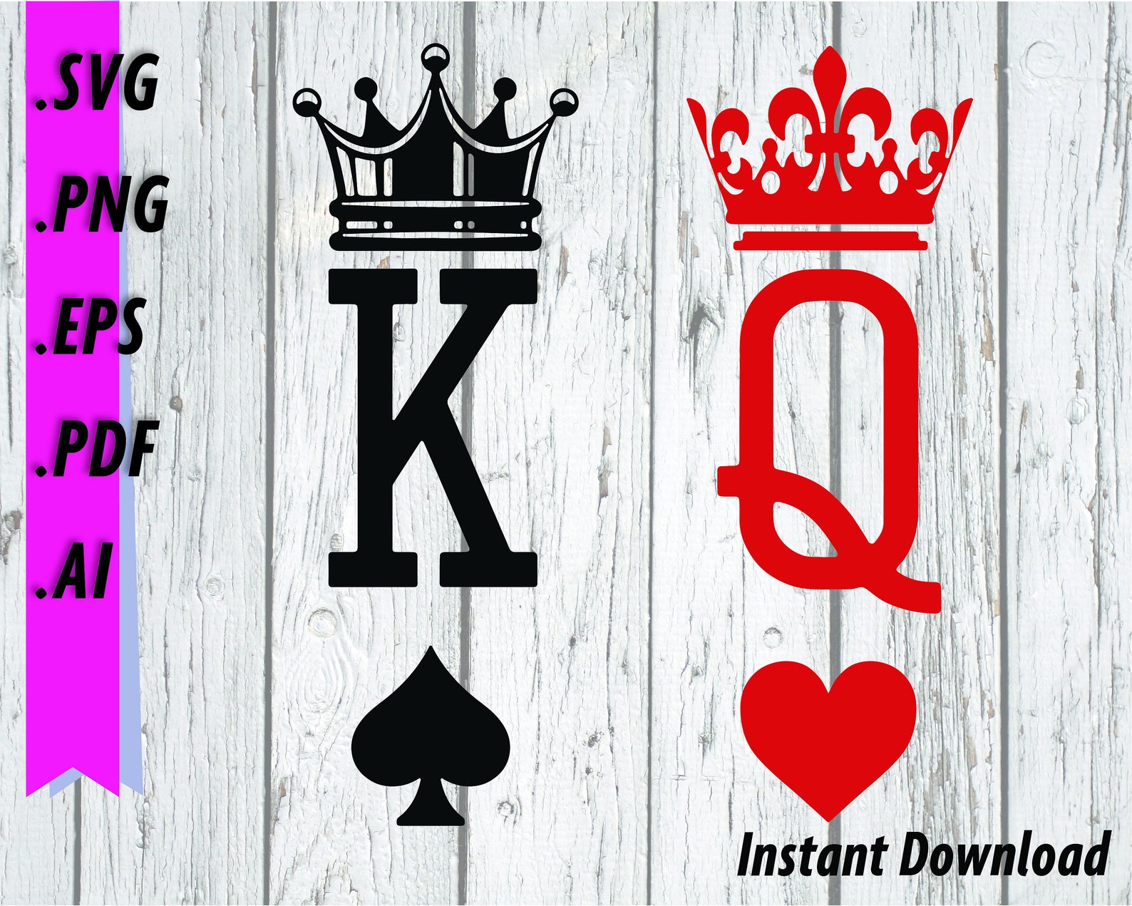 Rey y Reina SVG Rey de picas Reina de corazones pareja | Etsy