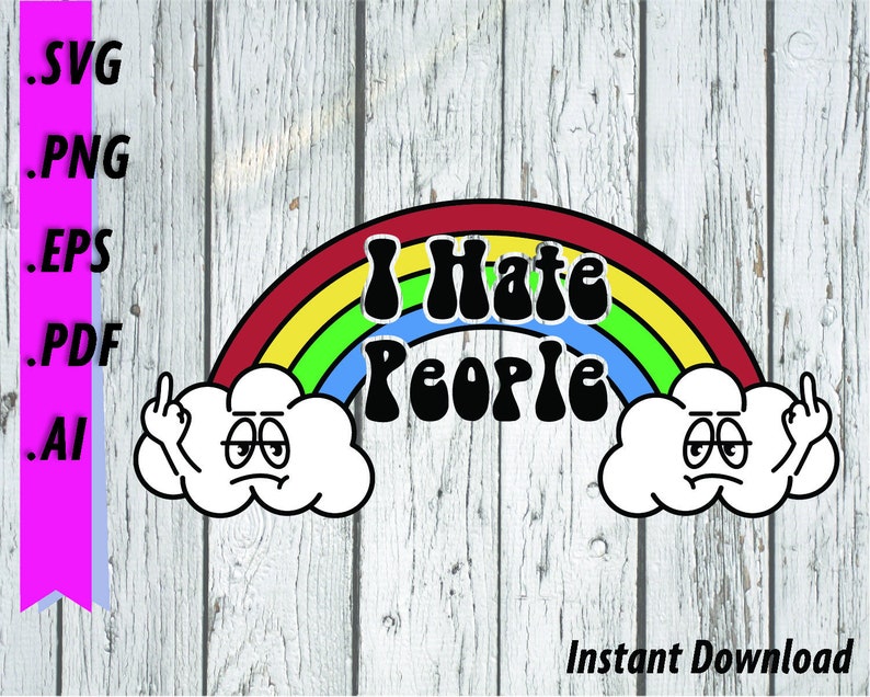 I Hate People SVG Rainbow Flipping Bird Middle Finger - Etsy