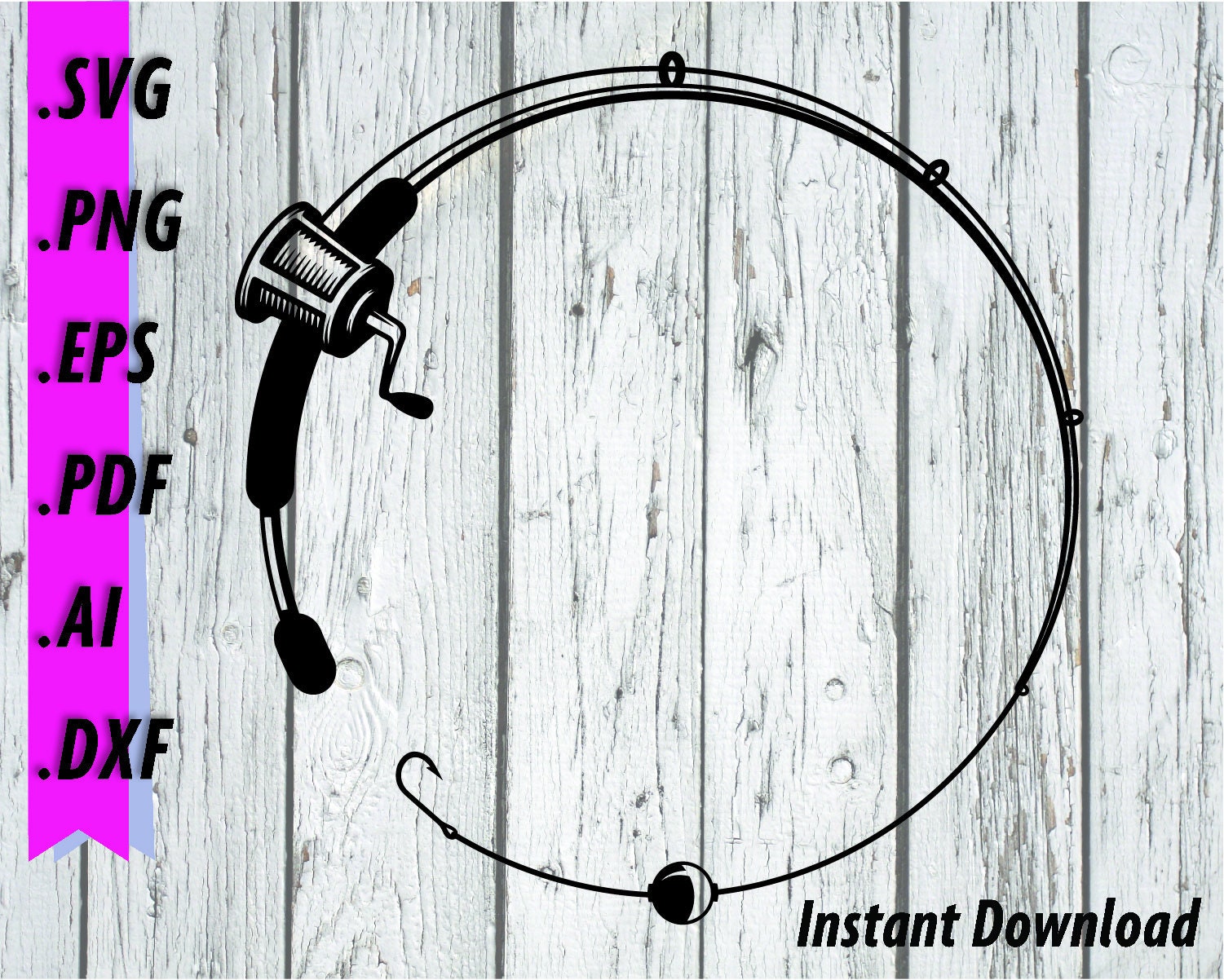 Fishing Pole Wreath SVG - Fishing Rod Laurel Wreath Clipart - Circle ...