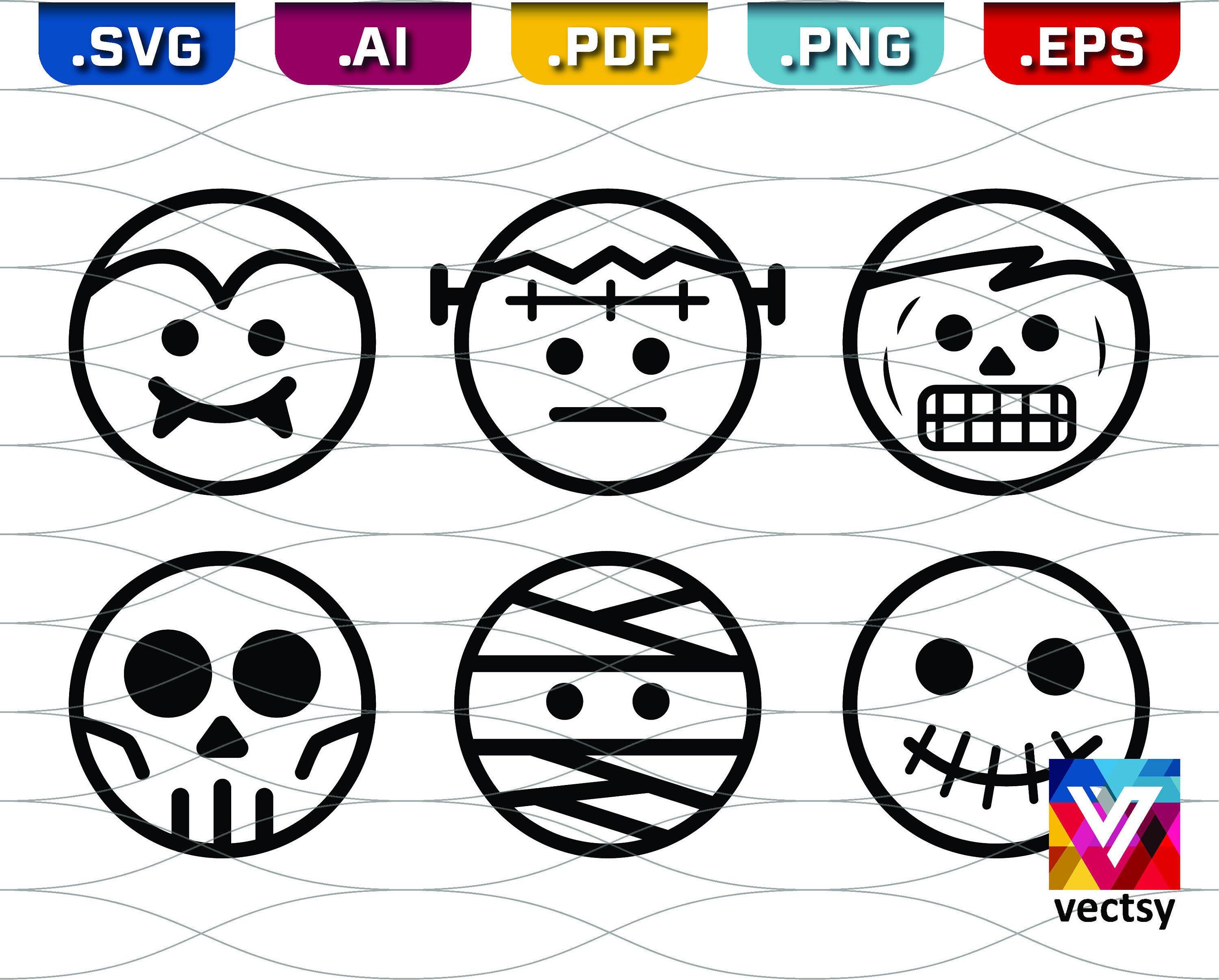 Halloween Faces SVG Halloween Clipart Cute Faces - Etsy