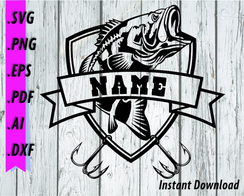 Bass SVG Fish Monogram Fishing Name Plate Largemouth - Etsy