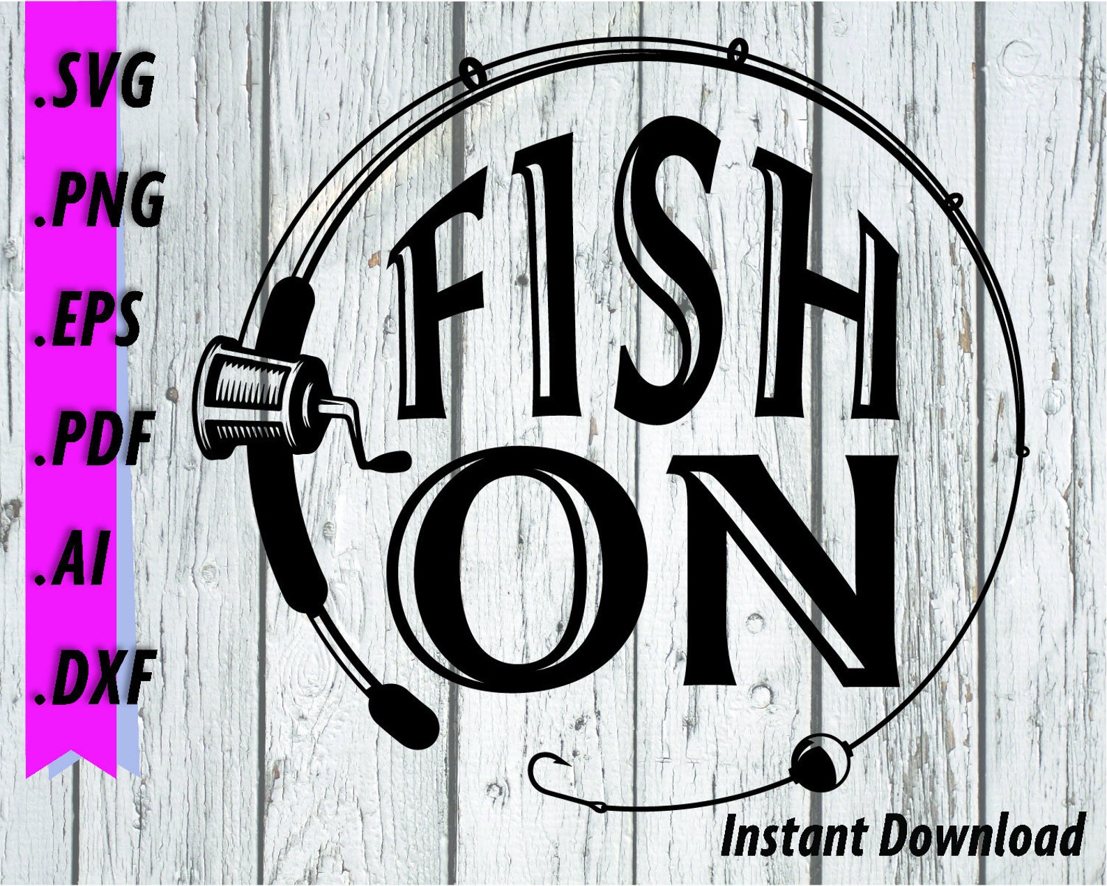 Fish on SVG Fishing SVG Fishing Pole Clipart Rod and - Etsy