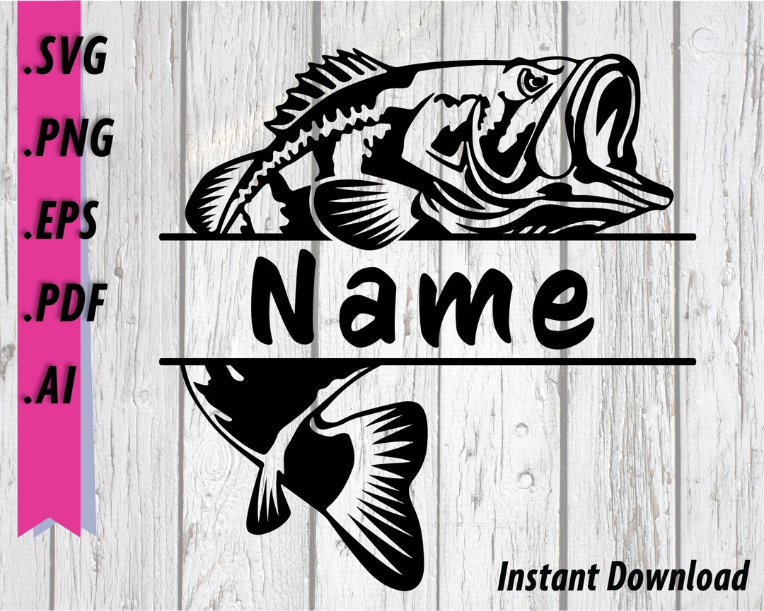 Bass SVG - Fish Monogram - Fishing Name Plate - Largemouth Download - Etsy