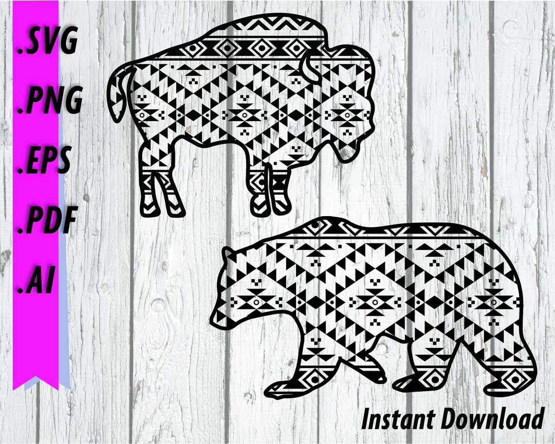 Aztec Buffalo and Bear SVG Sublimation Clipart - Aztec Design - Etsy