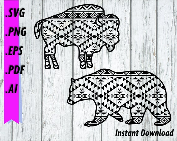 Aztec Buffalo and Bear SVG Sublimation Clipart Aztec Design | Etsy
