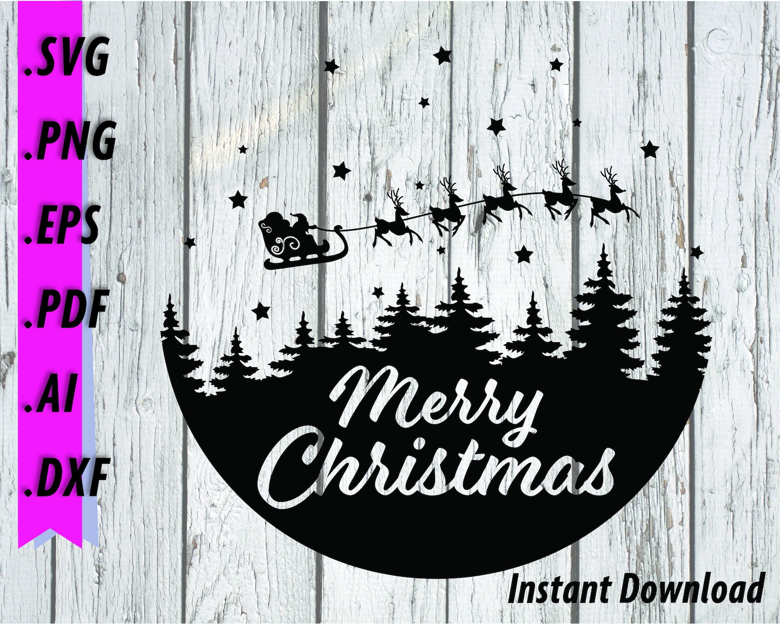 Merry Christmas Svg, Santa's Reindeer Clipart, Christmas Scene Svg, Dxf ...