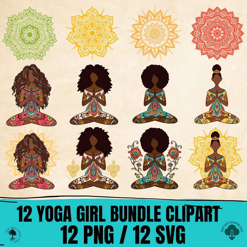 Yoga Clipart Bundle Svg Black Girl Yoga Yoga Poses Black Women - Etsy