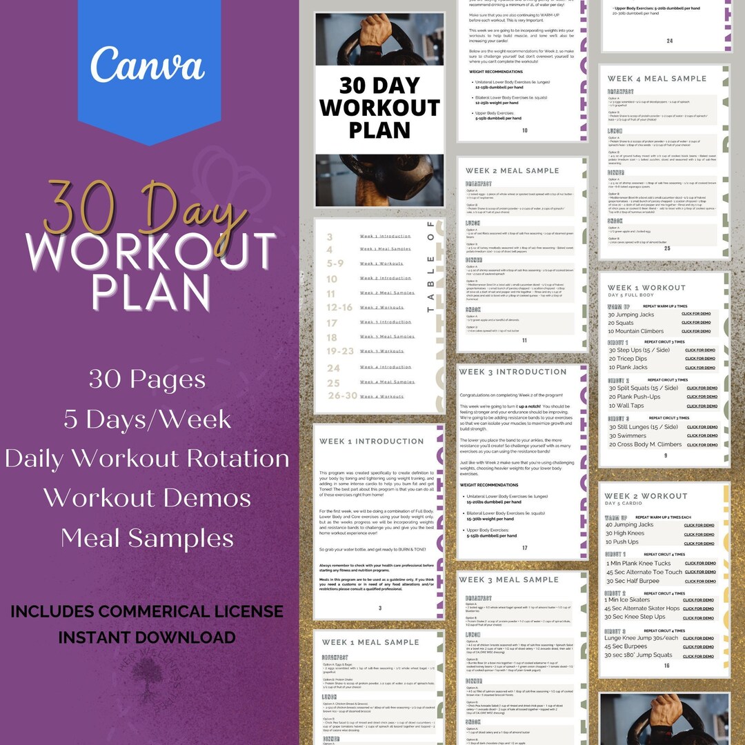 Done for You Fitness Program Template Canva Fitness Program Workout ...