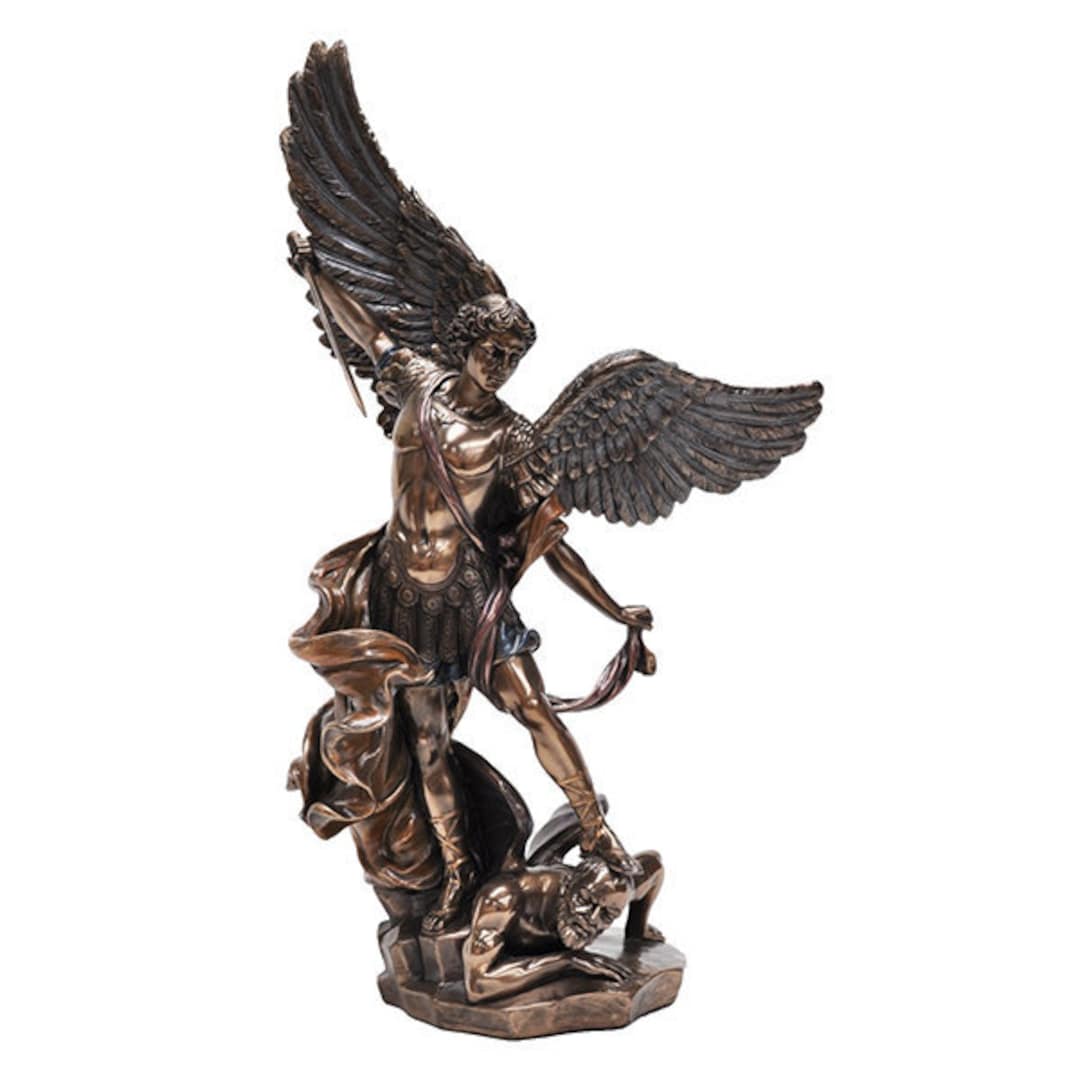 Archangel Michael Stepping on Demon Veronese Bronze Statue - Etsy