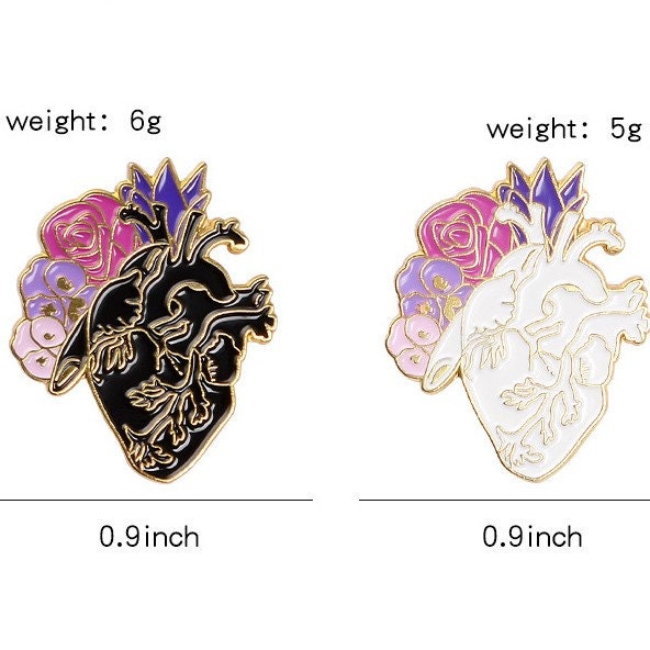 Pretty Heart Cardiac Enamel Pin With Purple Pink Flowers in - Etsy