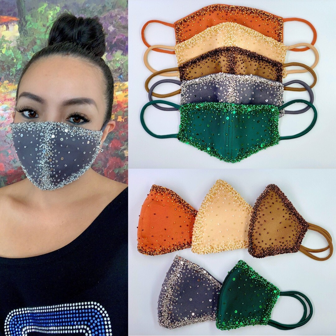 Special Occasion Classy Elegant Hand Sewn Sparkling Beads Face Masks ...