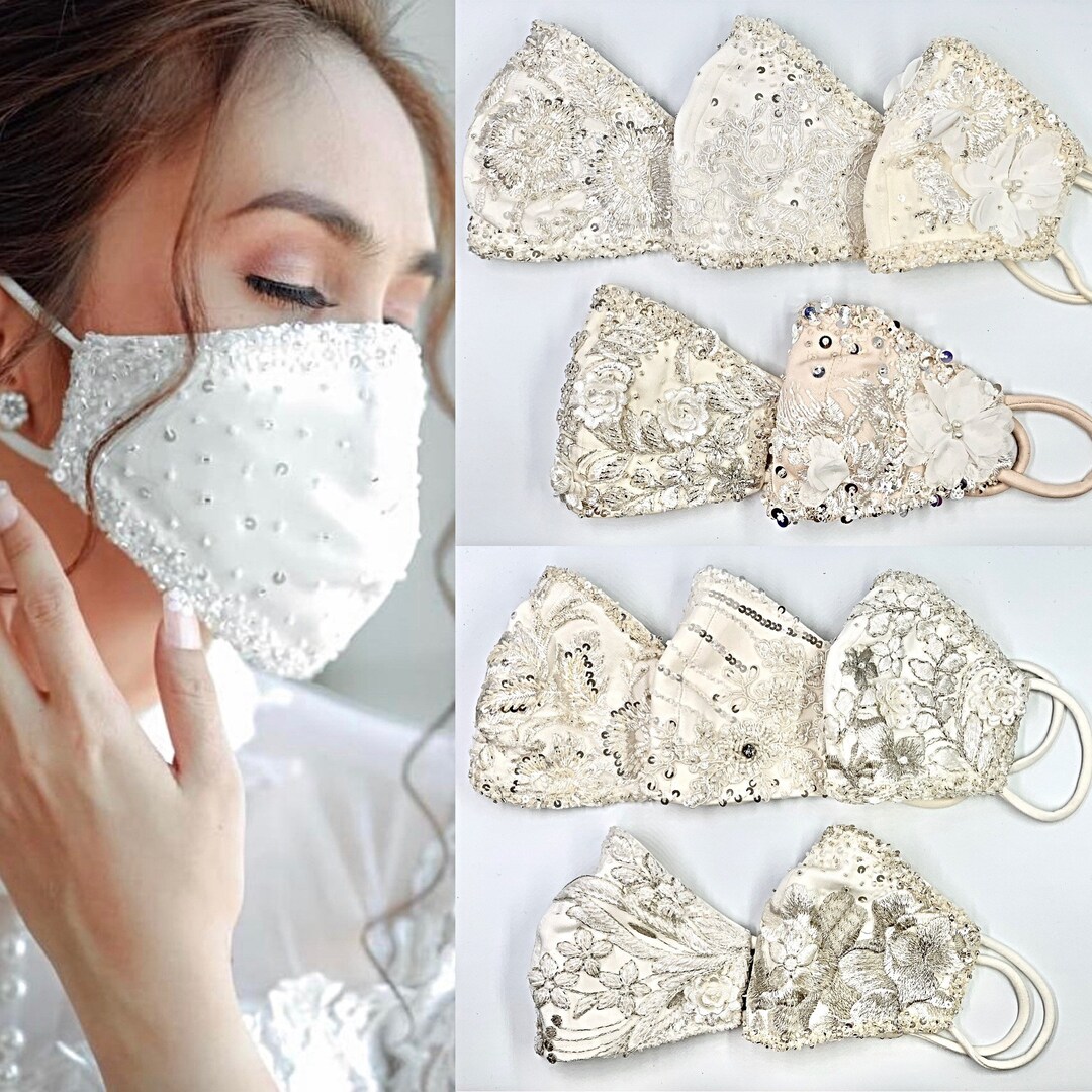 WEDDING BRIDAL Embroidered Fully Sequined and Beaded Elegant Face Mask ...