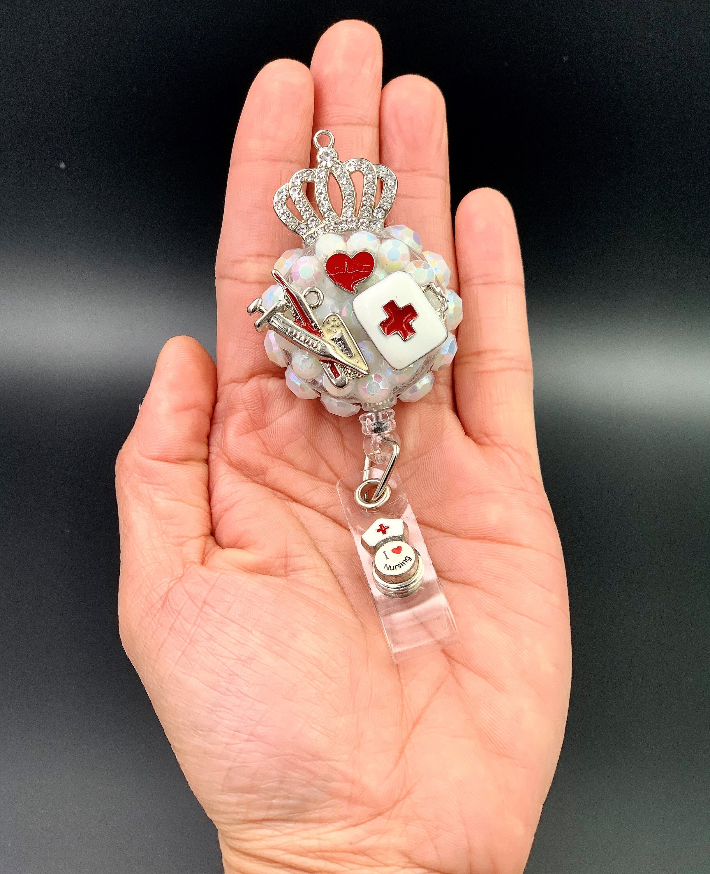 I Love Nursing Silver Crown Charm Nurse Badge Reel Medical - Etsy