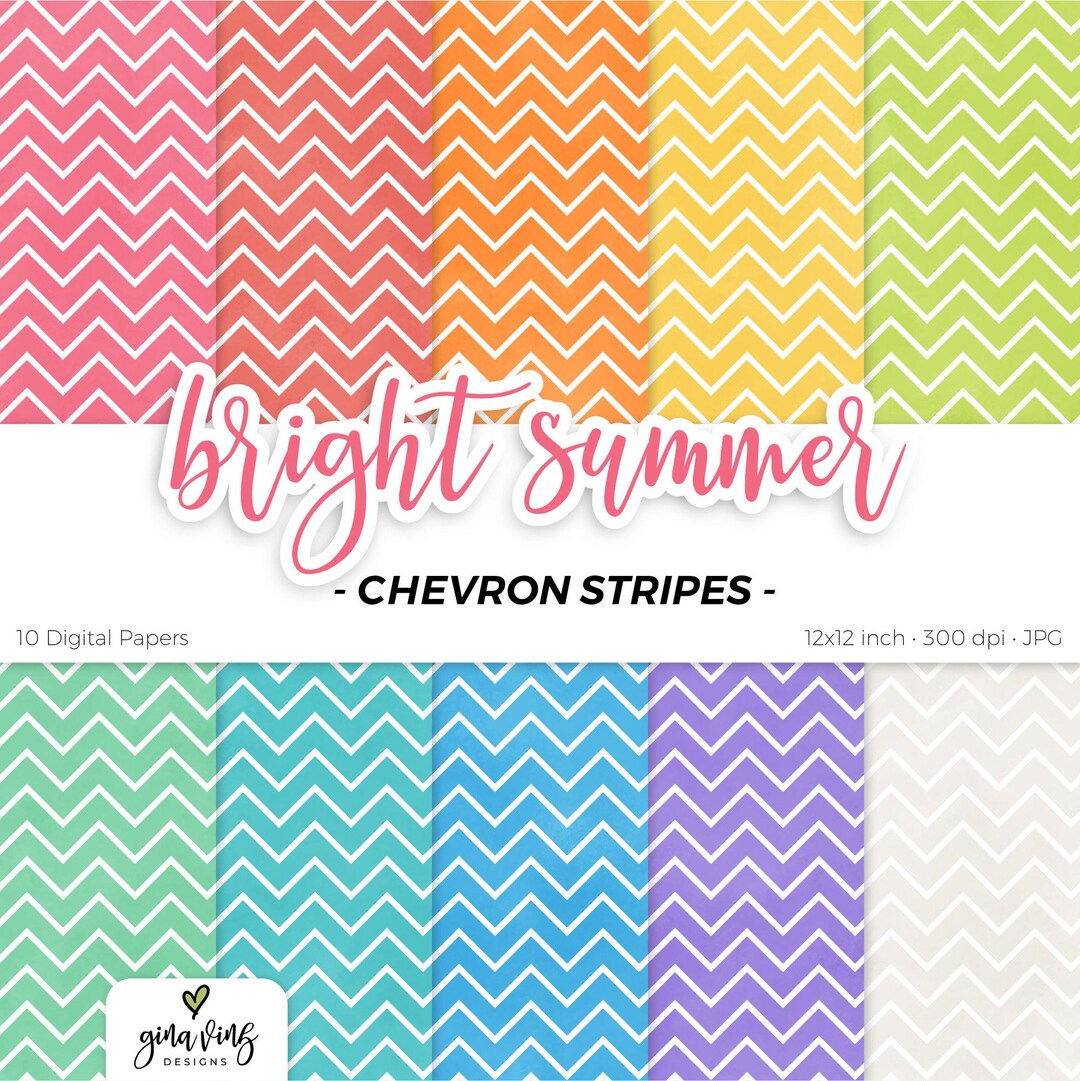 Bright Summer Chevron Stripes Digital Paper Pack Rainbow Seamless ...