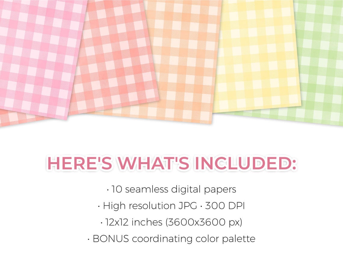 Fresh Spring Buffalo Check Digital Paper Pack Pastel Seamless Repeat ...
