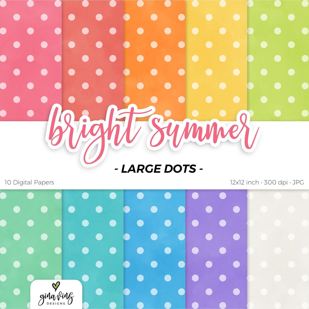 Bright Summer Large Dots Digital Paper Pack Rainbow Seamless Repeat ...