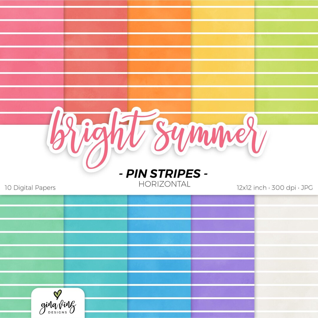 Bright Summer Horizontal Pin Stripe Digital Paper Pack Seamless Repeat ...