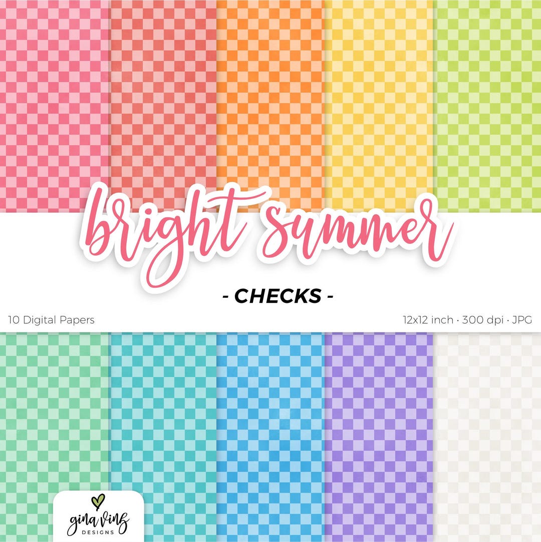 Bright Summer Checks Digital Paper Pack Rainbow Seamless Repeat Pattern ...