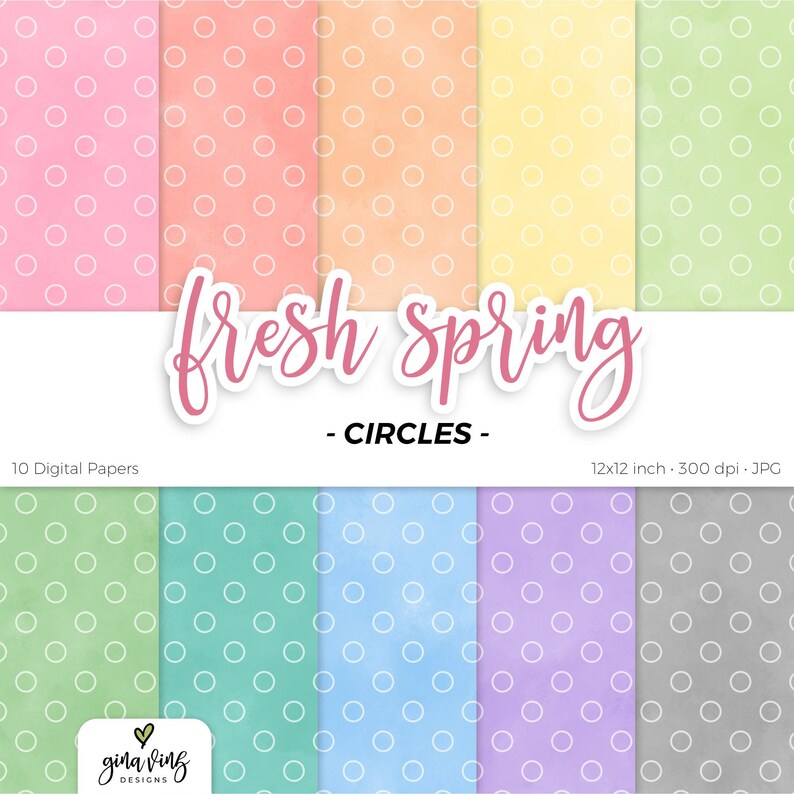 Fresh Spring Circles Digital Paper Pack Pastel Seamless Repeat Pattern ...