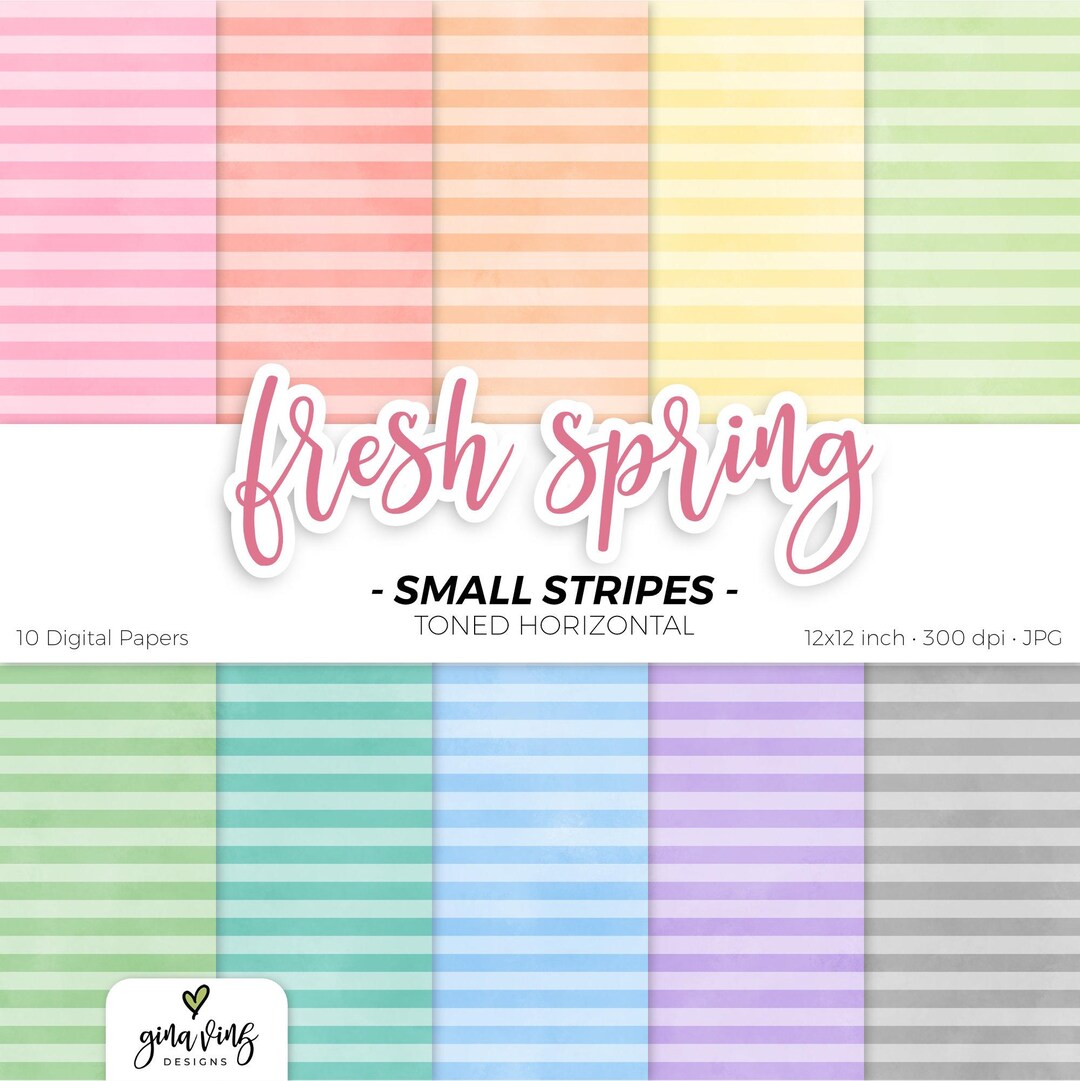 Fresh Spring Toned Horizontal Stripe Digital Paper Pastel Seamless ...