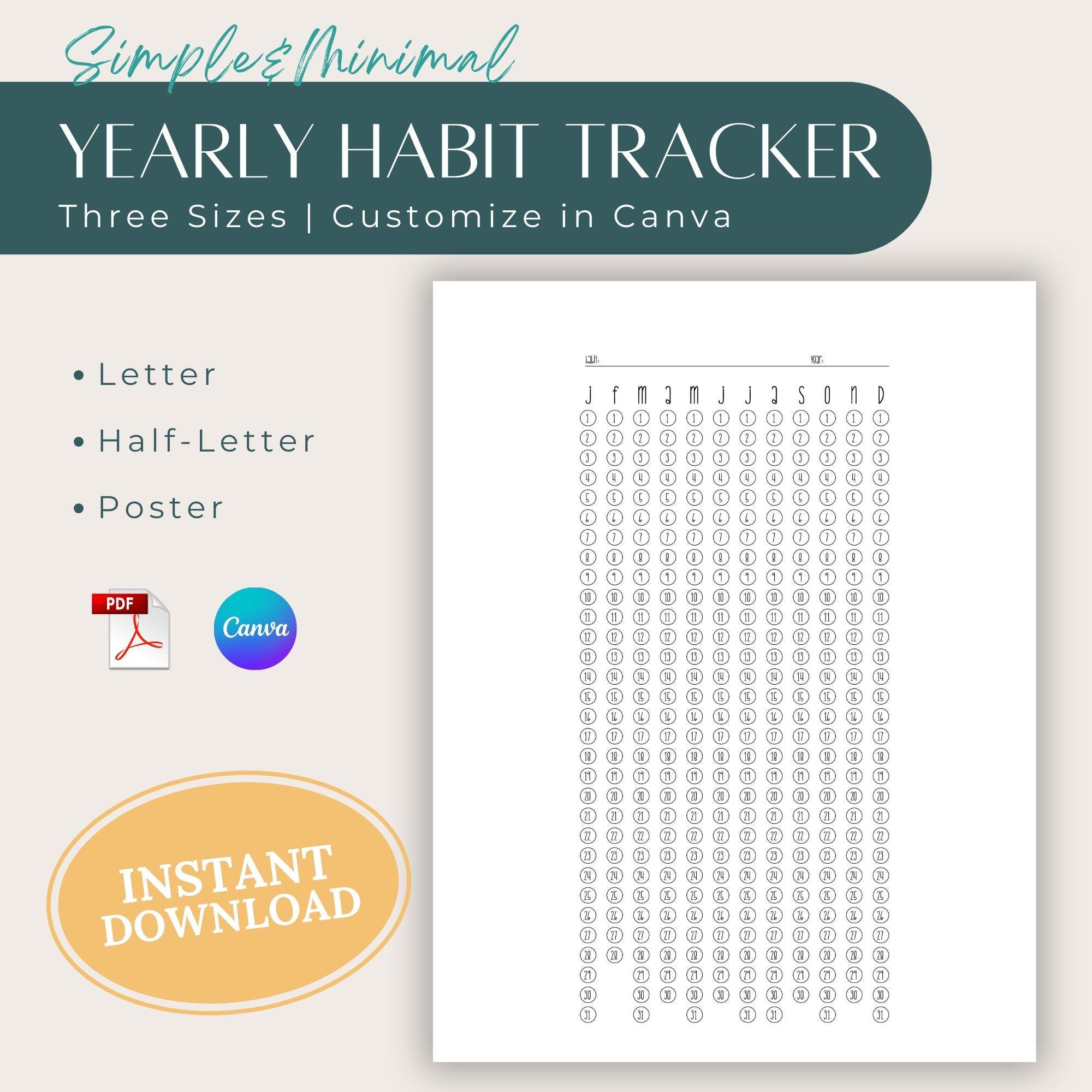 Yearly Habit Tracker - PRINTABLE Journal Page, Digital Planner, Annual ...
