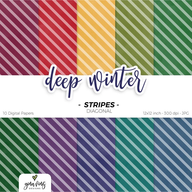 Deep Winter Diagonal Stripe Digital Paper Pack Jewel-tone Seamless ...
