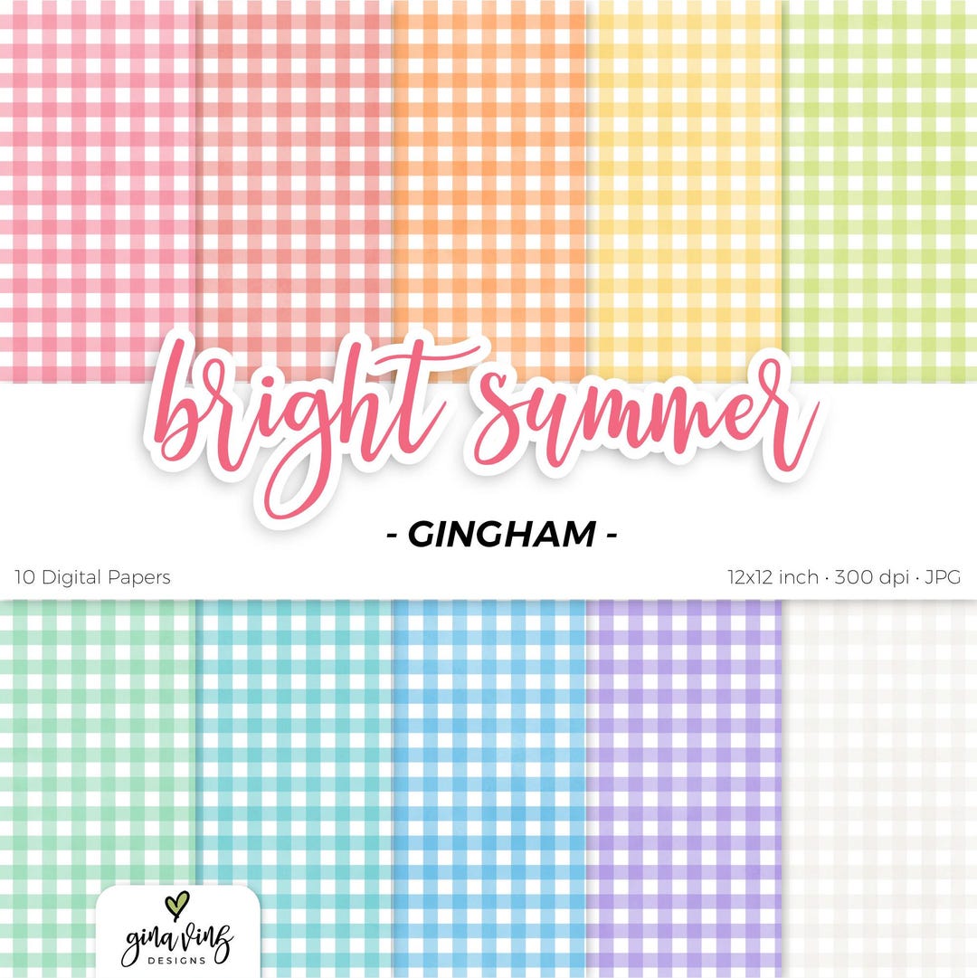 Bright Summer Gingham Digital Paper Pack Rainbow Seamless Repeat ...