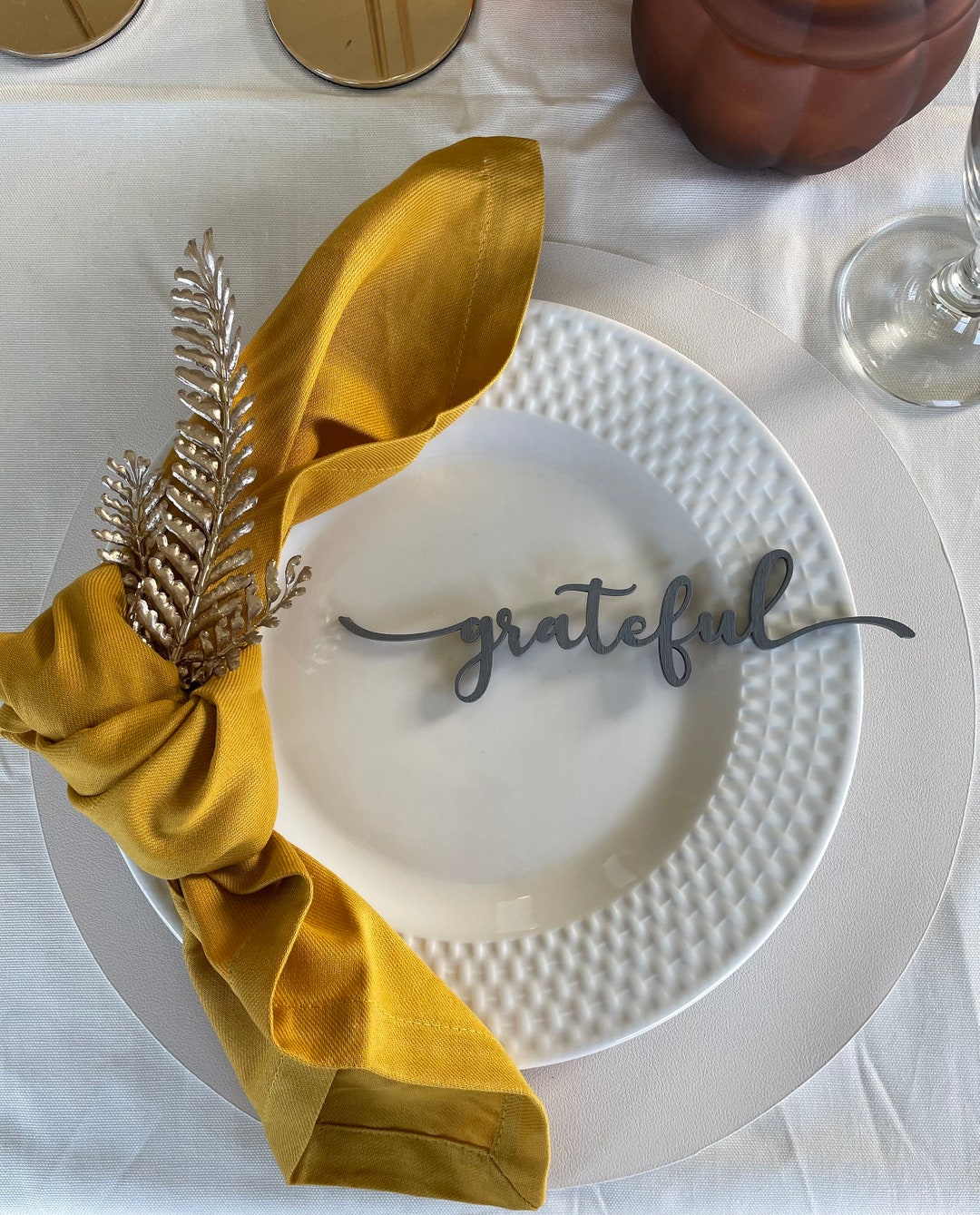 Wooden Thankful, Grateful, Blessed, Gather Place Cards. Customized Wood ...