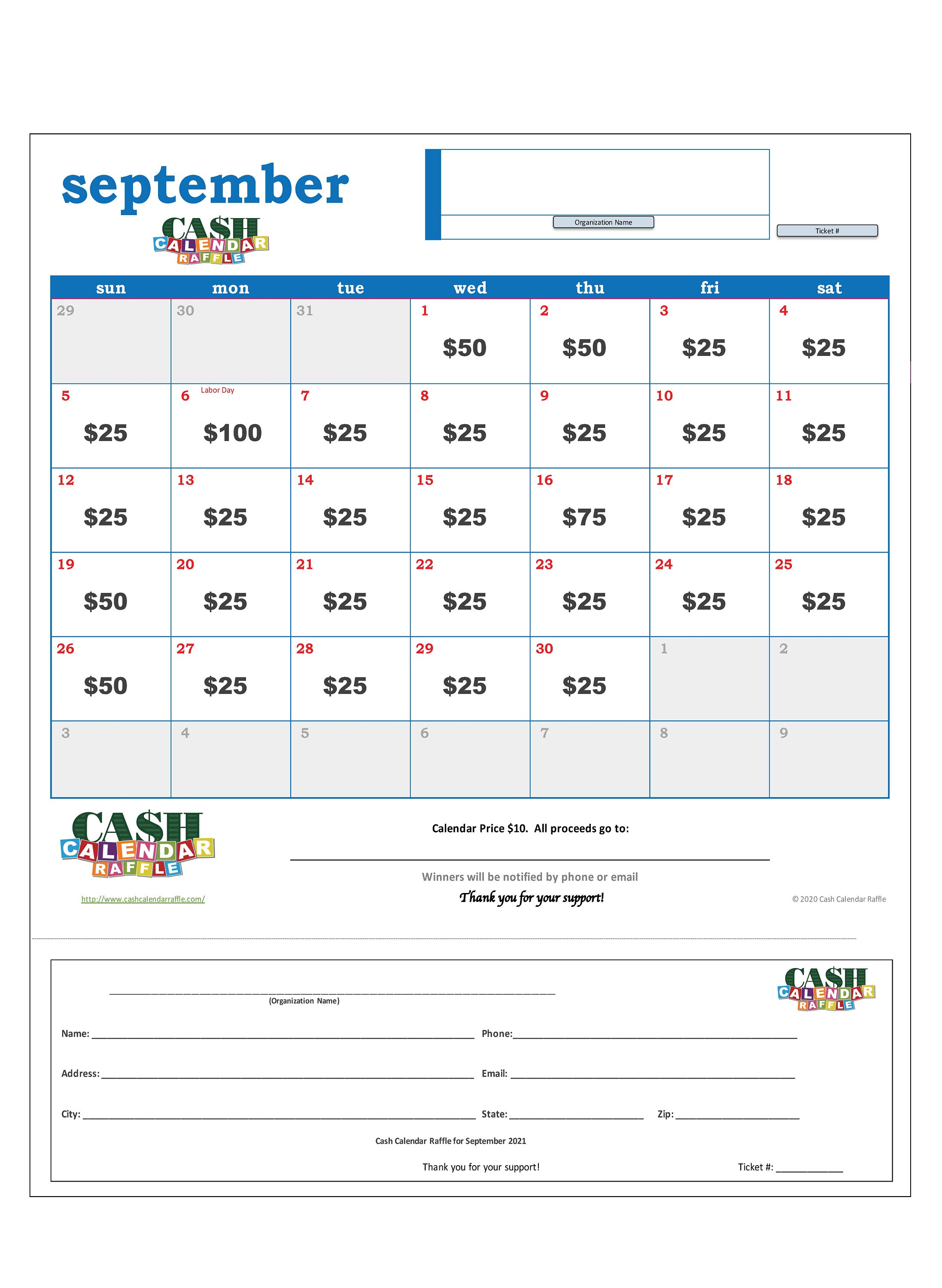 Cash Calendar Raffle Template 2021 The BLUE Edition Etsy UK