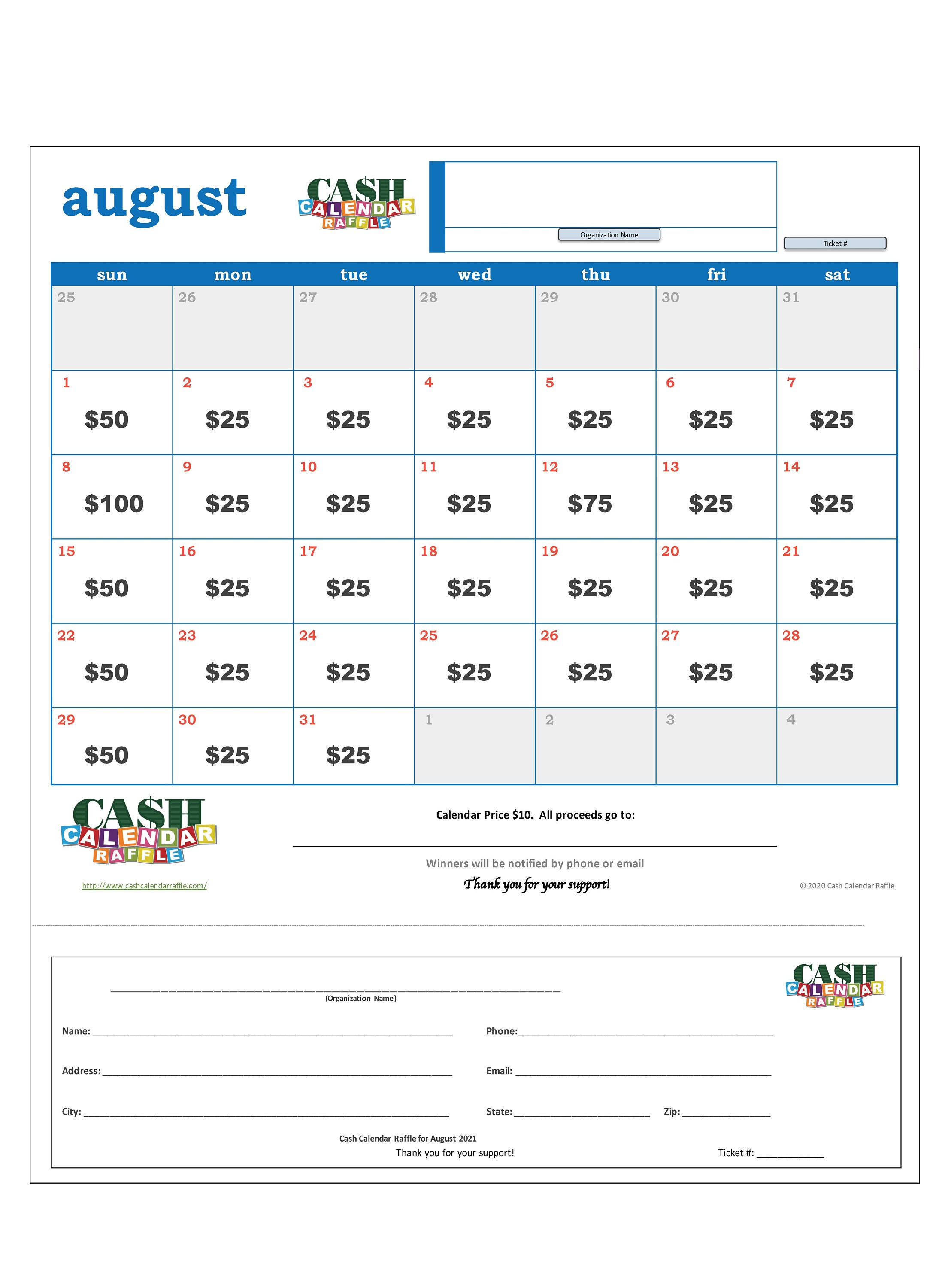 Cash Calendar Raffle Template 2021 The BLUE Edition Etsy UK