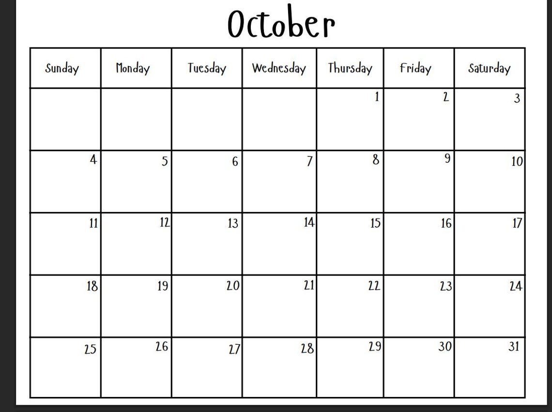 Simple Printable Calendar - Etsy UK