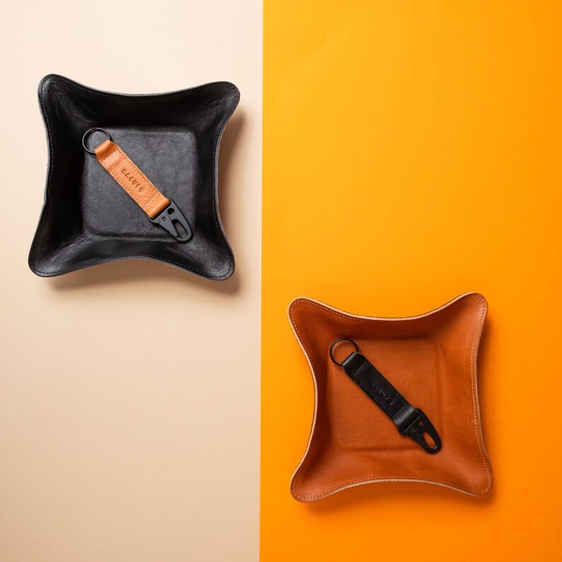 Brown Leather Catch All Tray for Keys. Leather Tray for Entryway ...