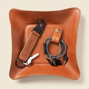 Brown Leather Catch All Tray for Keys. Leather Tray for Entryway ...
