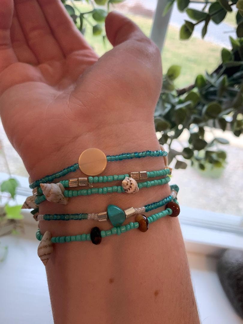 5 Handmade Beachy Bracelets!! Blue & Turquoise - Real Shells!! - Etsy