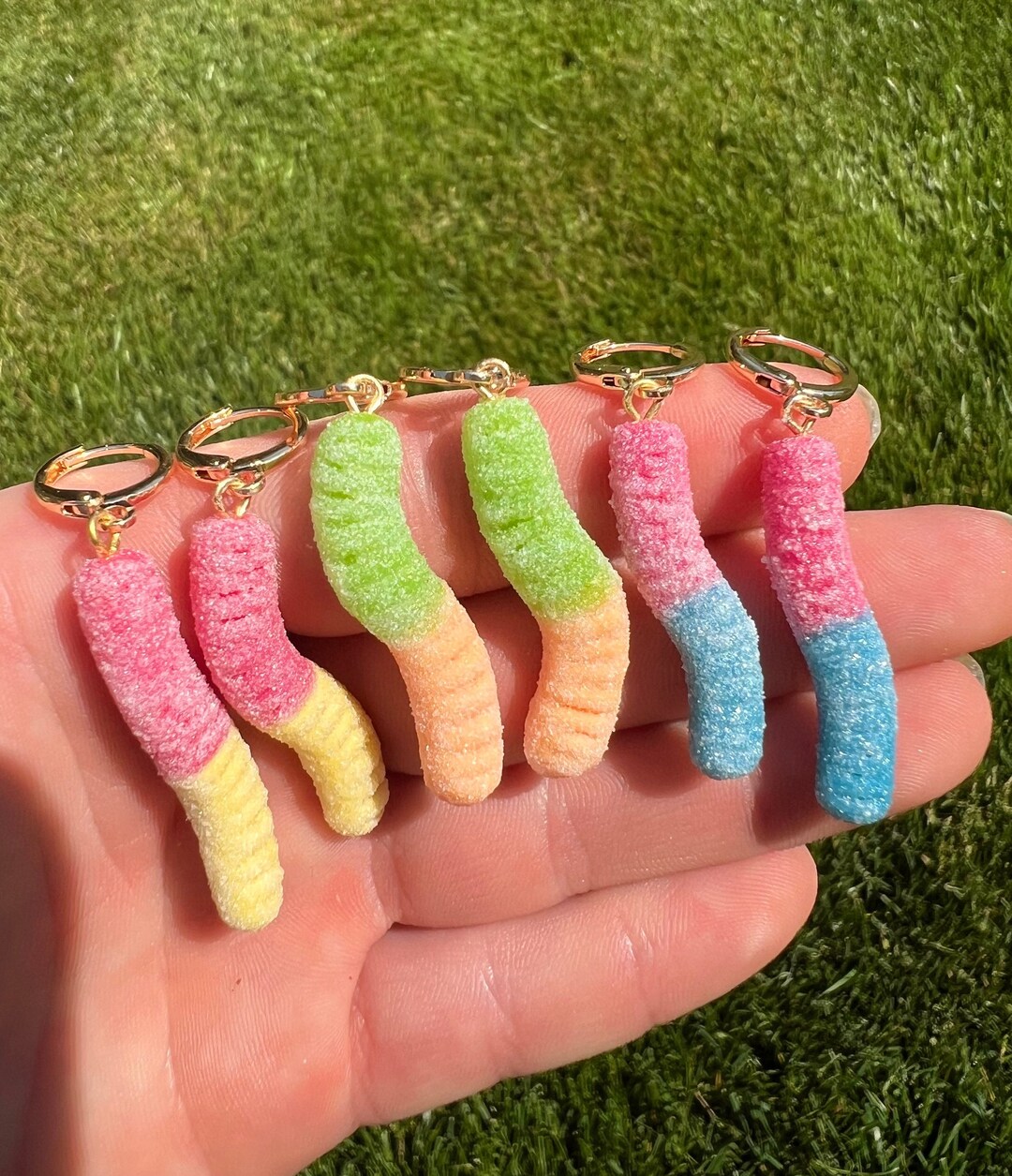 Sour Gummy Worm Earrings - Handmade Clay Gummy Worm Earring Charms - Etsy