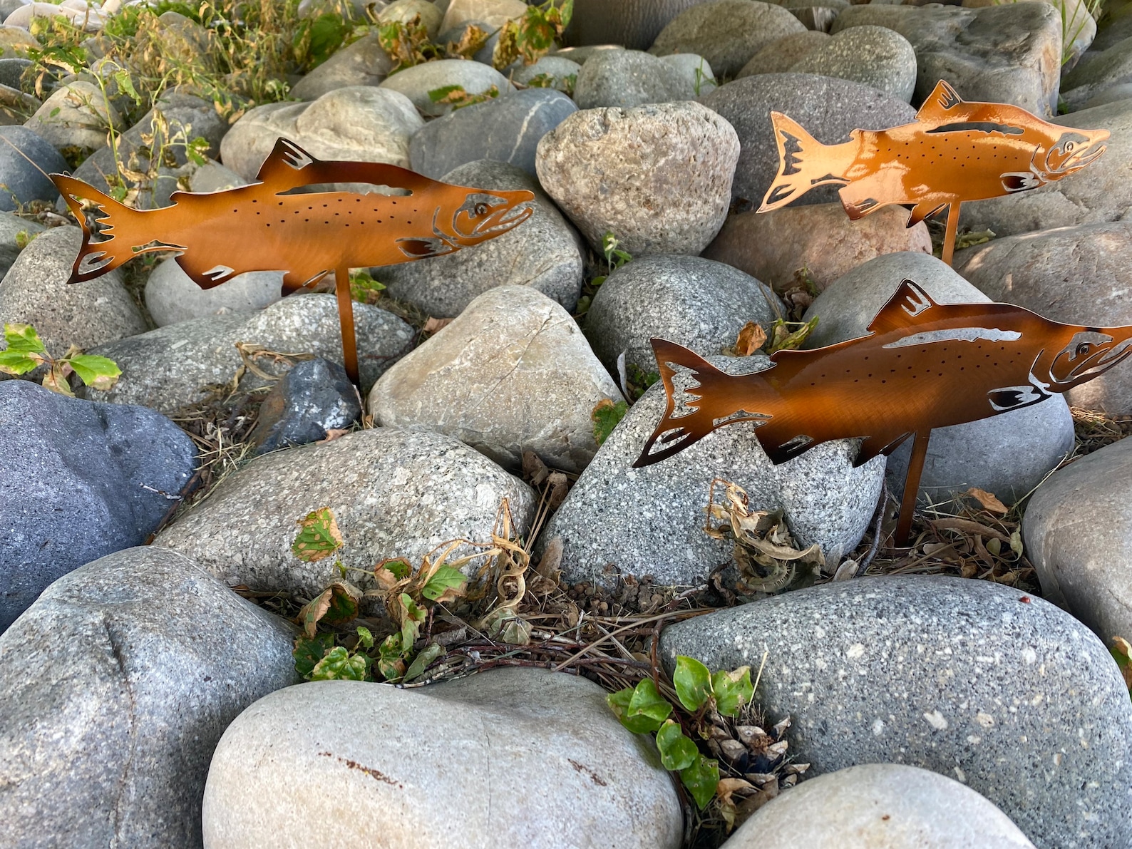 Salmon Rock Bed Decor Set of 4 Metal Salmon Metal Art River - Etsy