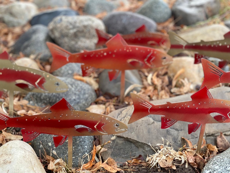 Trout Rock Bed Decor Set of 4, Metal Golden Trout Metal Art, River Rock ...