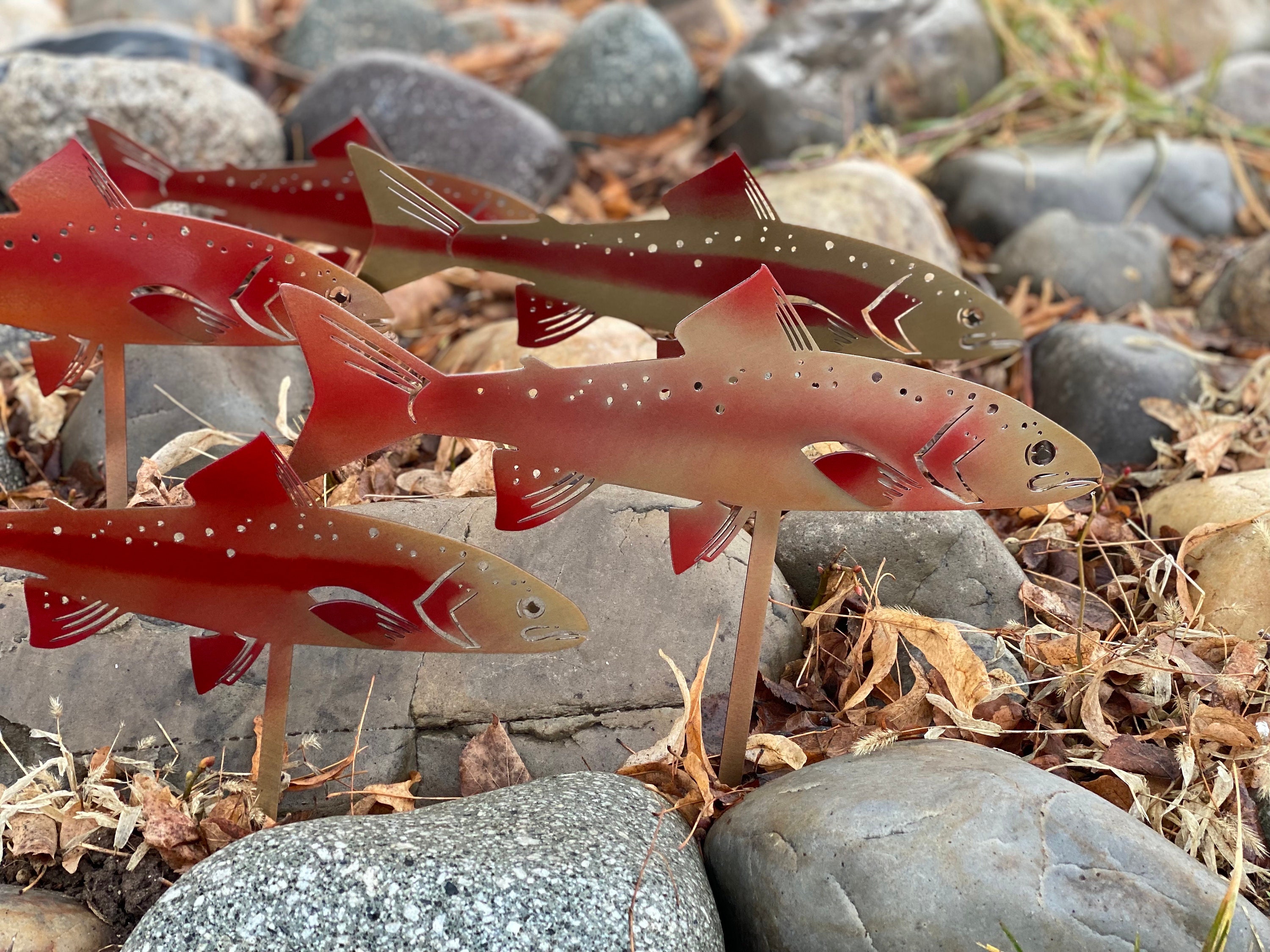 Trout Rock Bed Decor Set of 4, Metal Golden Trout Metal Art, River Rock ...