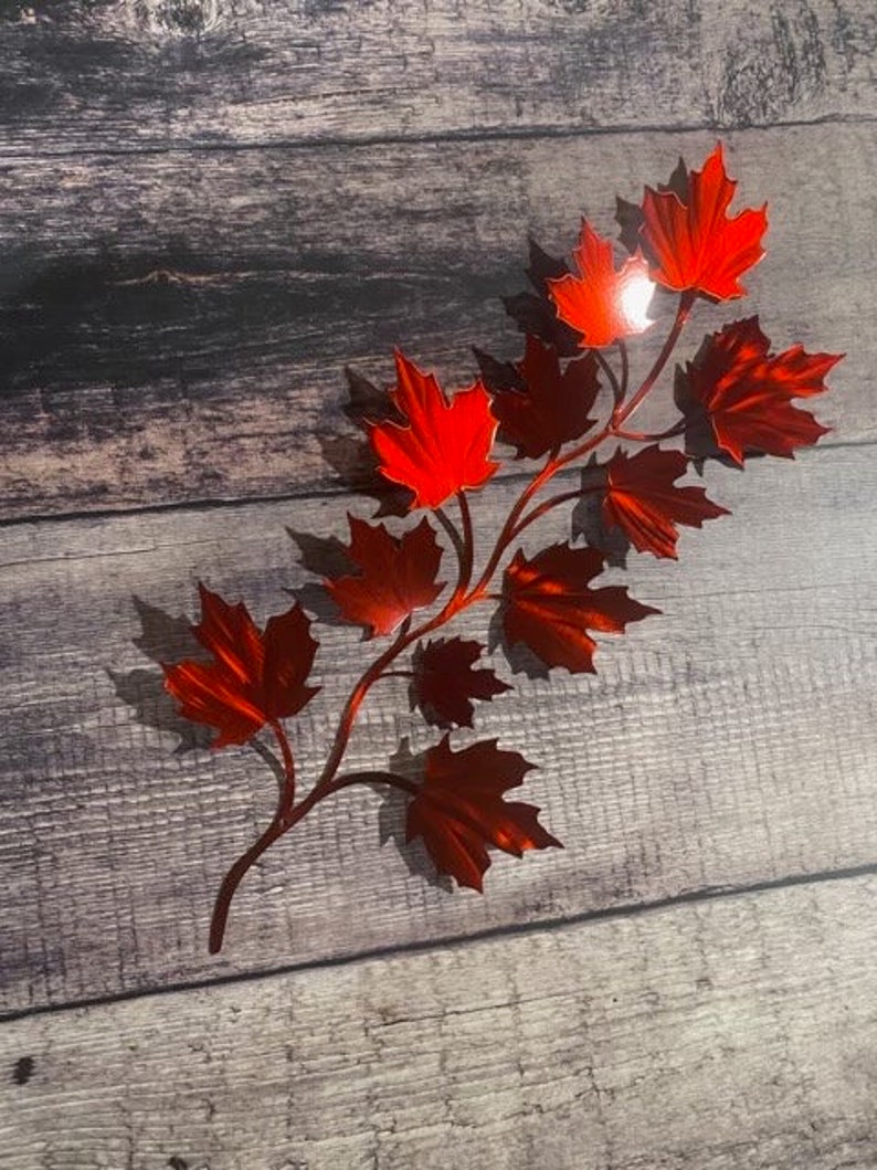 Red Maple Leaf and Branch Metal Wall Hanging, Metal Leaf Art, Autumn ...