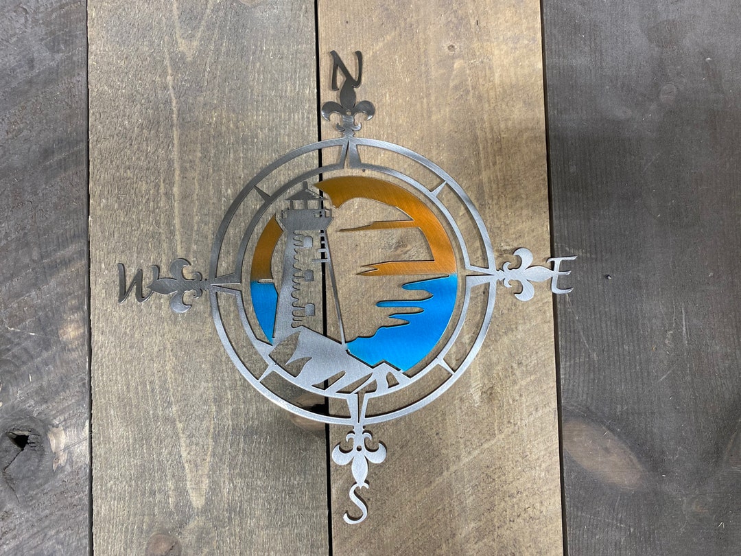 Lighthouse Compass Rose Metal Wall Hanging, Compass Wall Decor ...