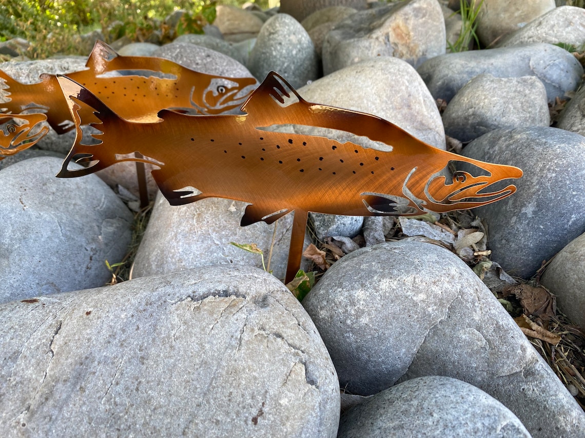 Salmon Rock Bed Decor Set of 4 Metal Salmon Metal Art River - Etsy