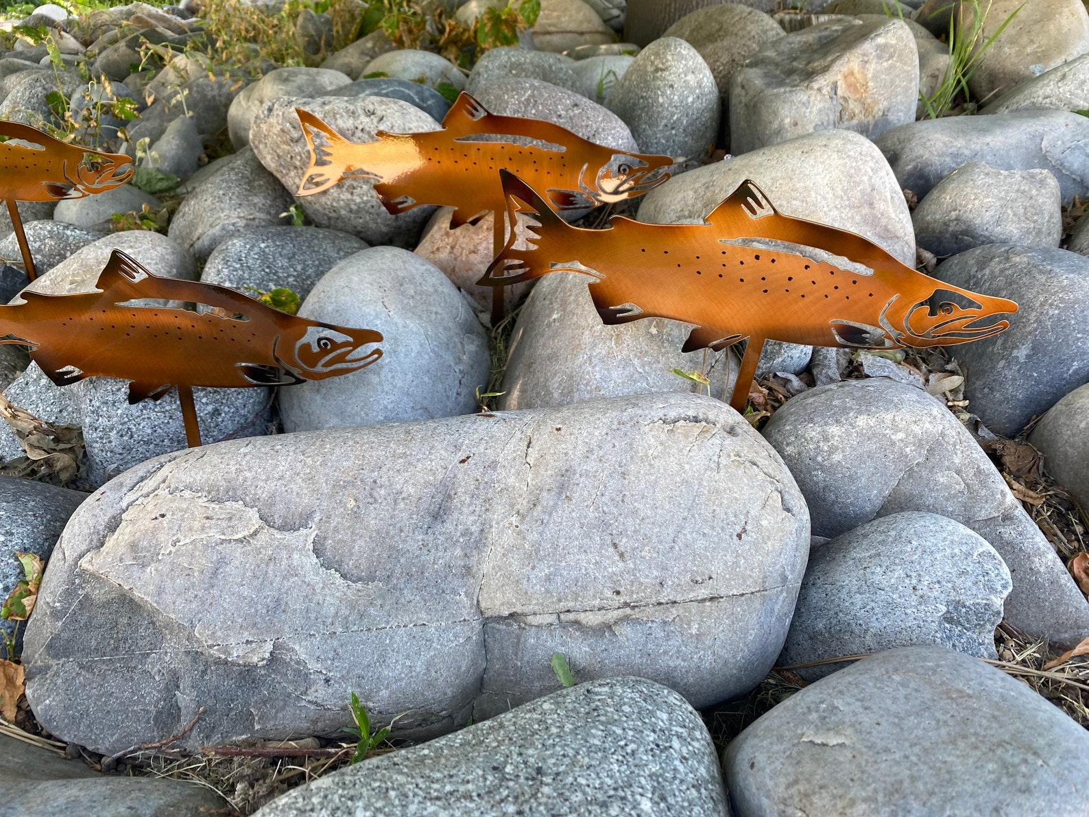 Salmon Rock Bed Decor Set of 4 Metal Salmon Metal Art River - Etsy