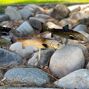 Trout Rock Bed Decor Set of 4, Metal Rainbow Trout Metal Art, River ...