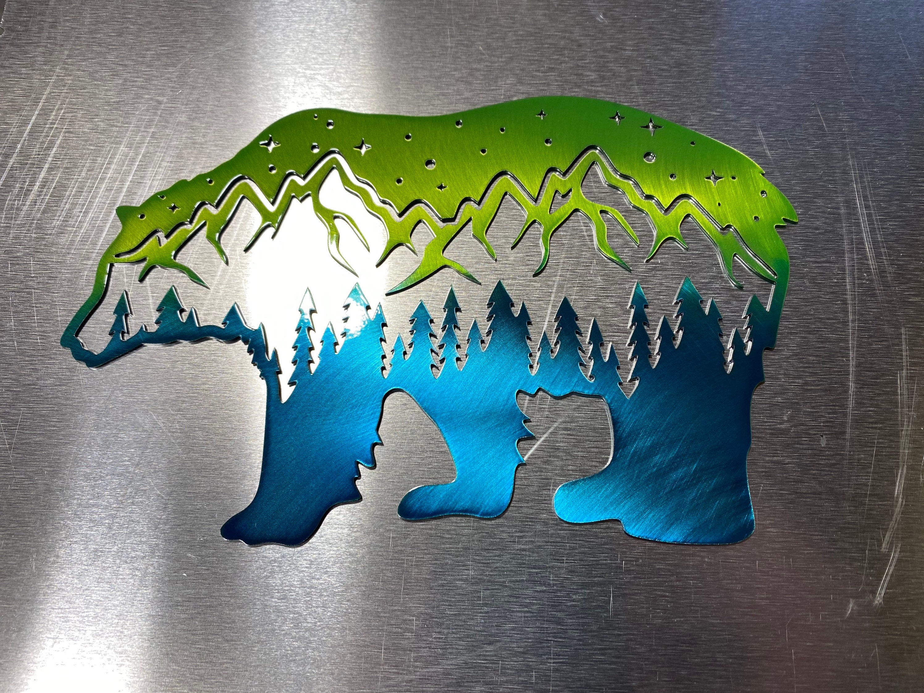 Colorful Bear Metal Art Bear Cub Art Bear With Mountains - Etsy