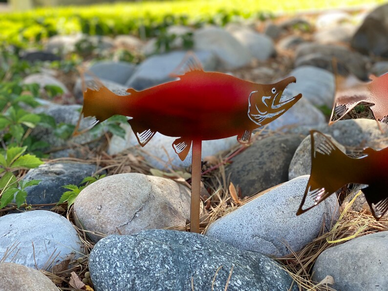 Sockeye Salmon Rock Bed Decor Set of 4 Metal Salmon Metal Art, River ...